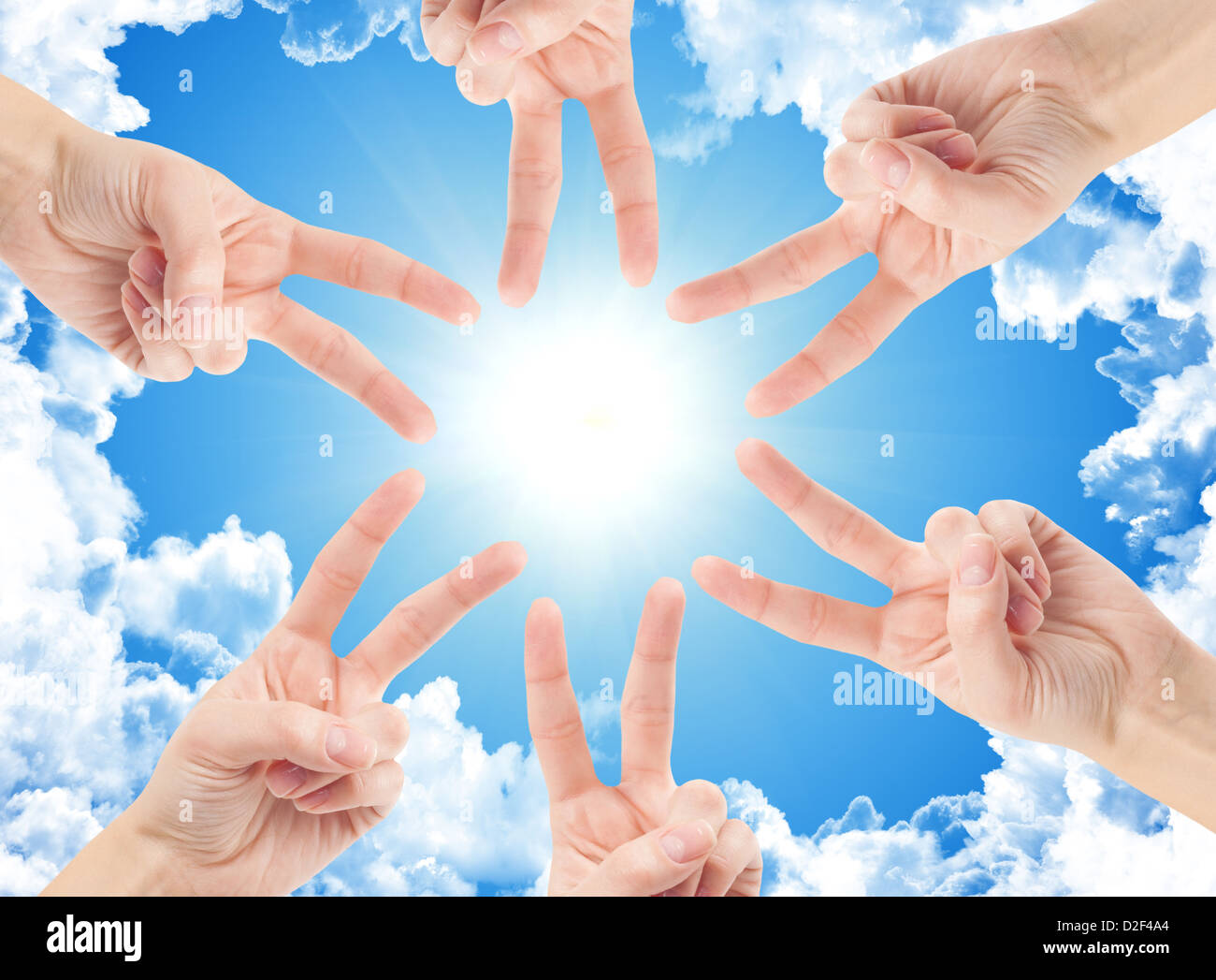 Hands of teamwork , forming the star shape Stock Photo - Alamy