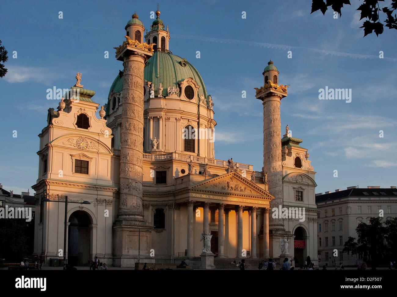 Church of St. Charles Borromeo, Vienna, Austria, in golden sunlight ...