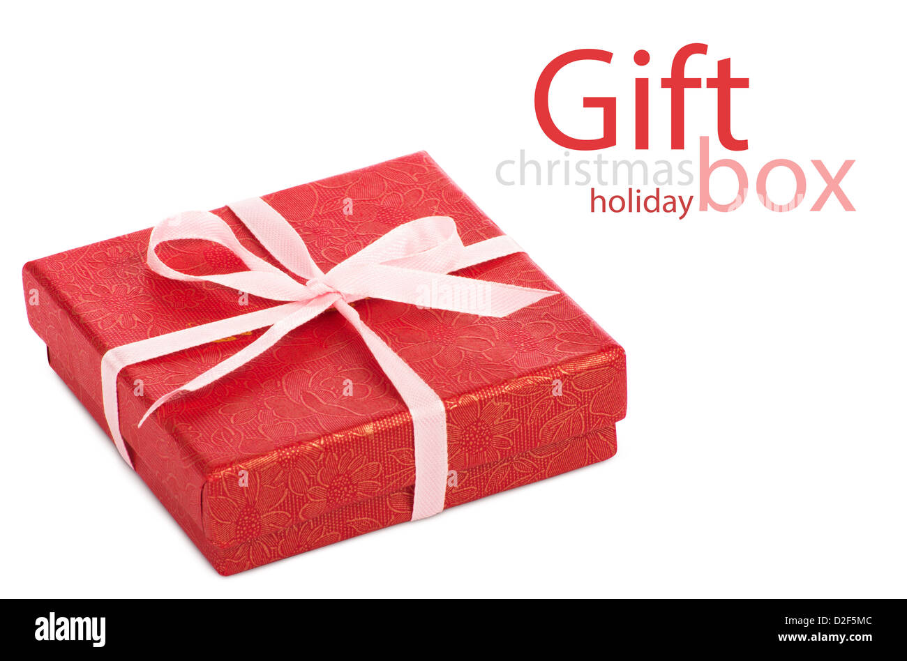 Single red gift box with pink ribbon on white background Stock Photo ...
