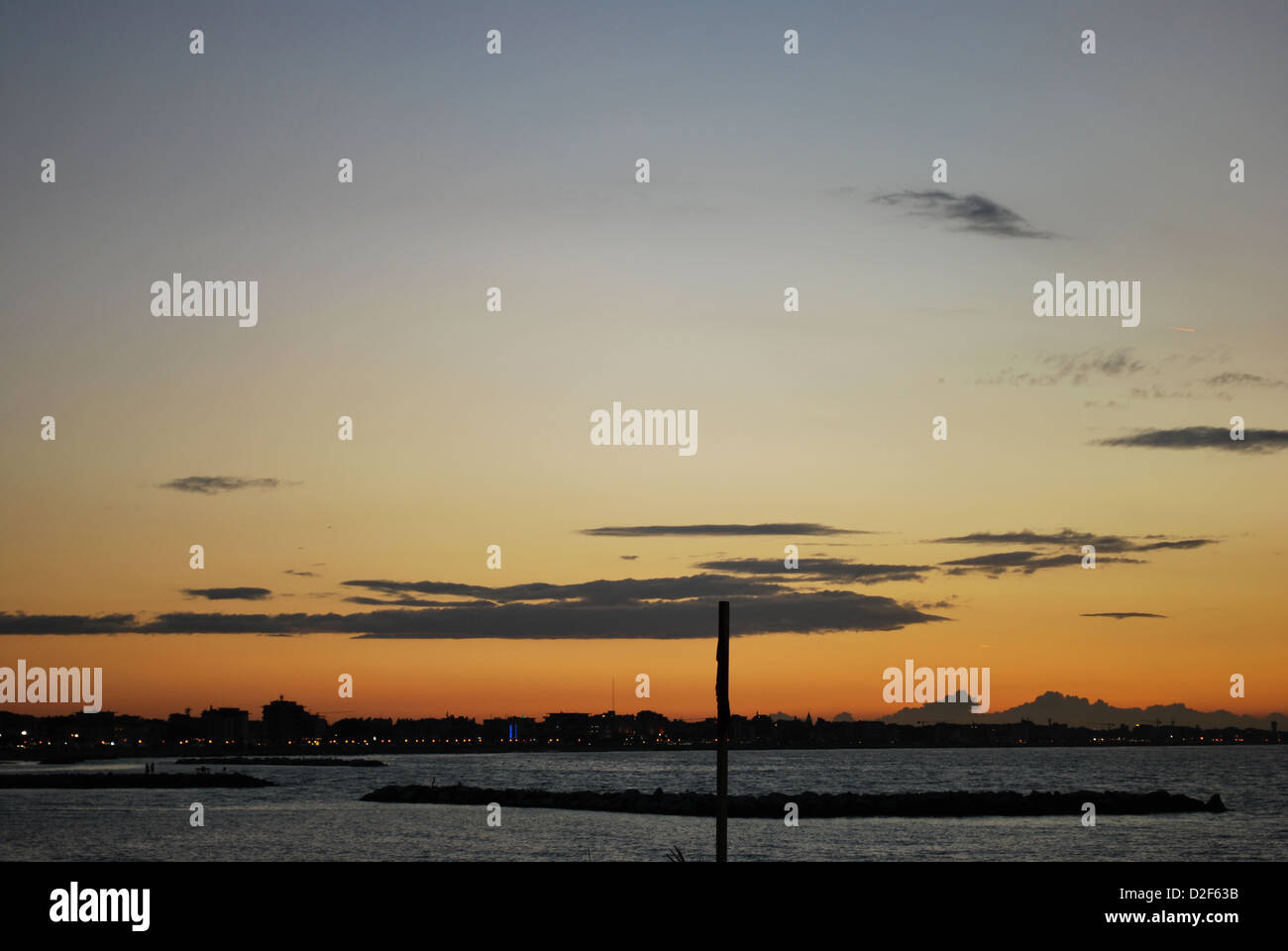 Beautiful sunset and coastline on Mediterranean sea, Rimini, Italy ...