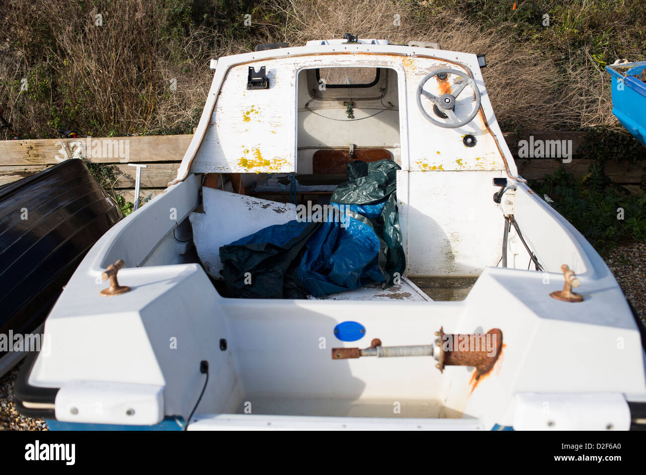 A small old boat resting unused in Ventnor, Isle of Wight, England ...