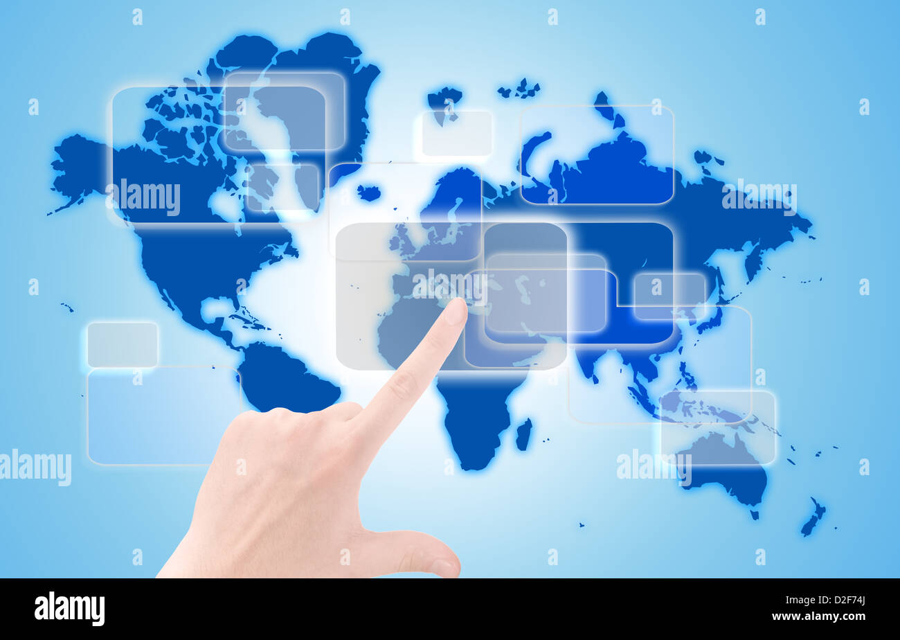 touch screen interface with world map Stock Photo - Alamy