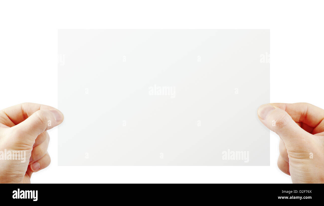 Hands holding paper isolated on white Stock Photo - Alamy