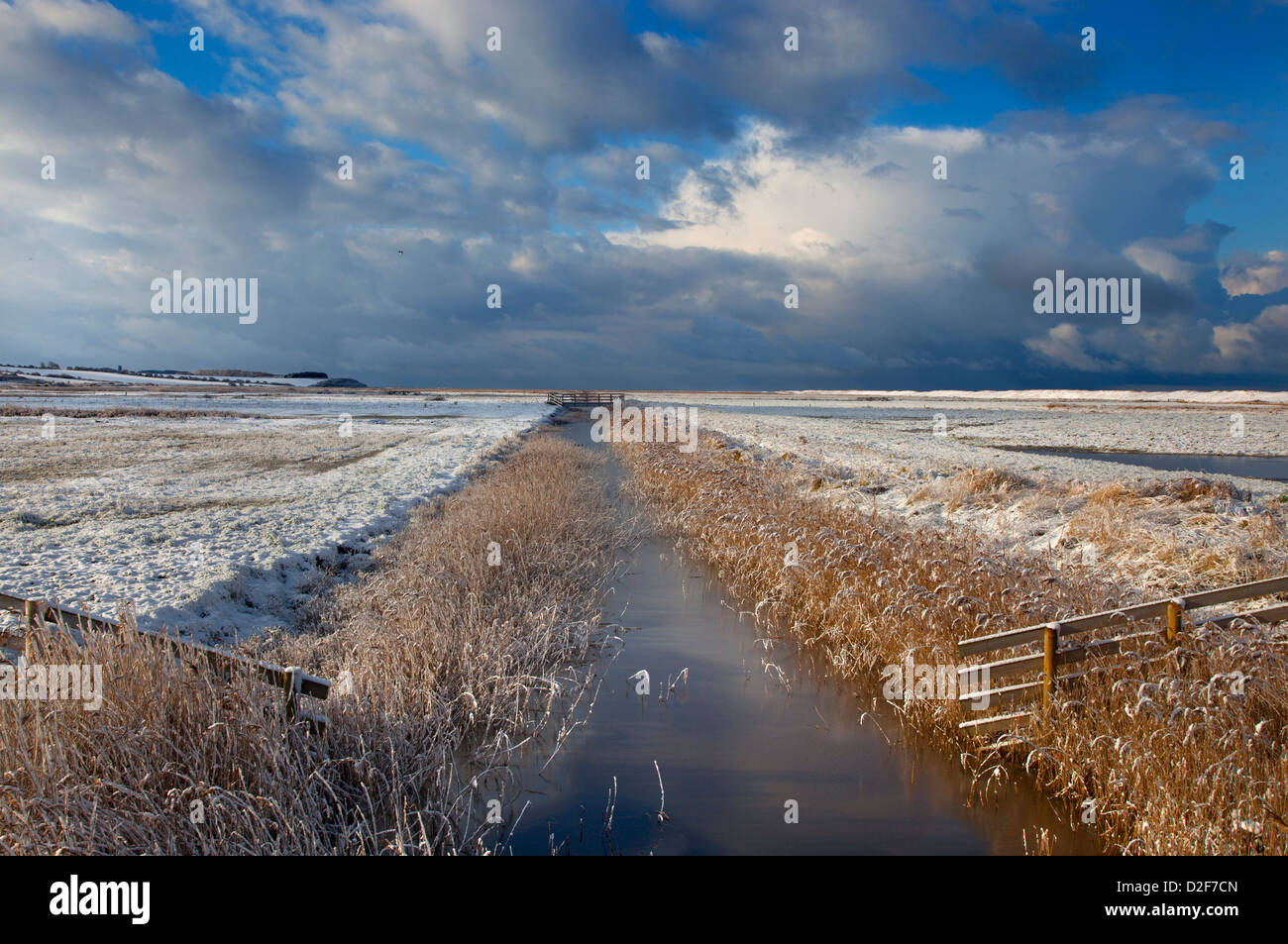 Creek and grazing marshes Norfolk in Winter snow Stock Photo - Alamy