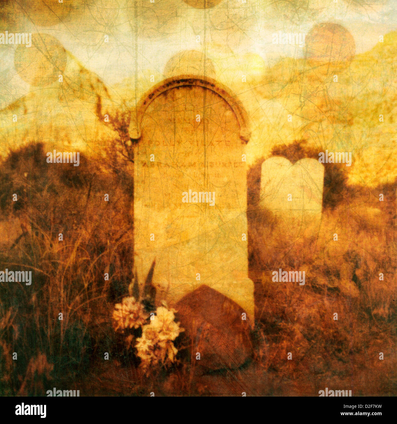 Old western tombstone with textures and rising "souls". Photo based ...