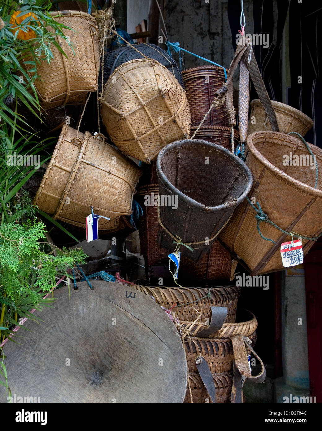 Woven wicker baskets in Luang Prabang Laos Stock Photo - Alamy