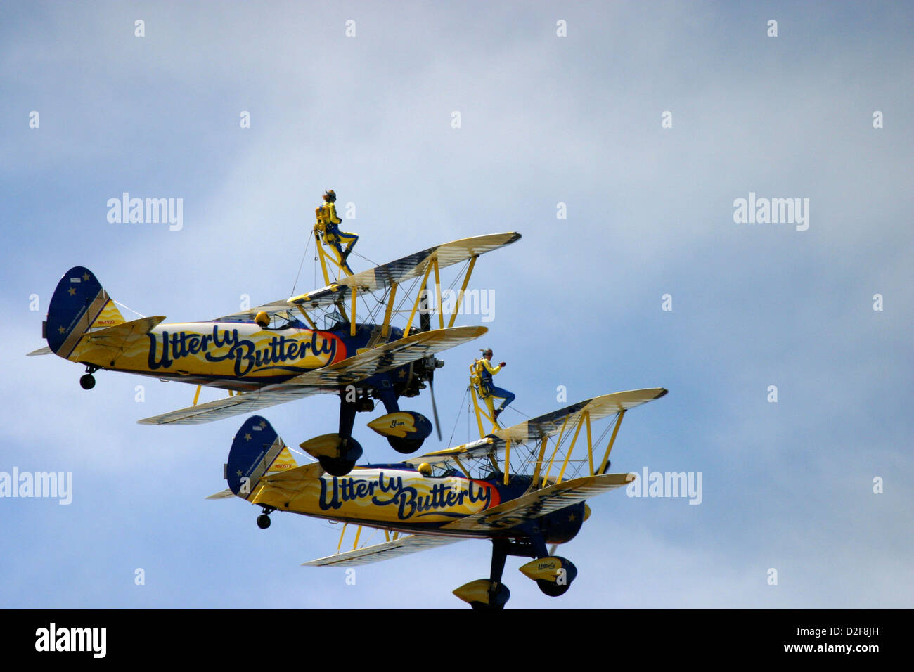 Wing walking at RAF Fairford air tattoo air show UK bi plane biplane ...