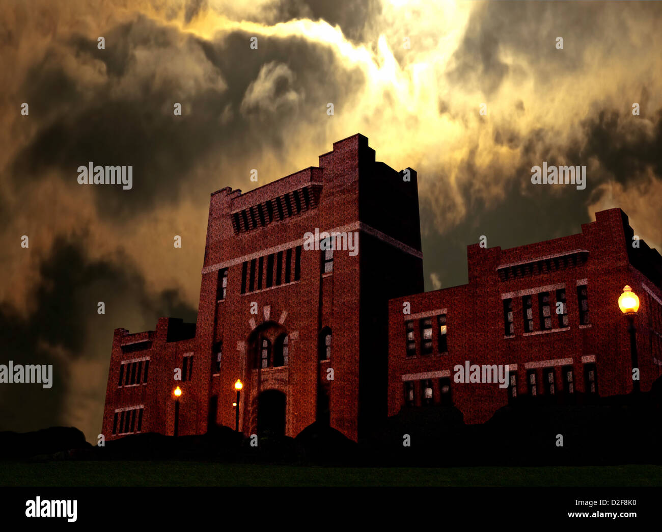 dark night scene of an armory at night with stormy skies Stock Photo ...