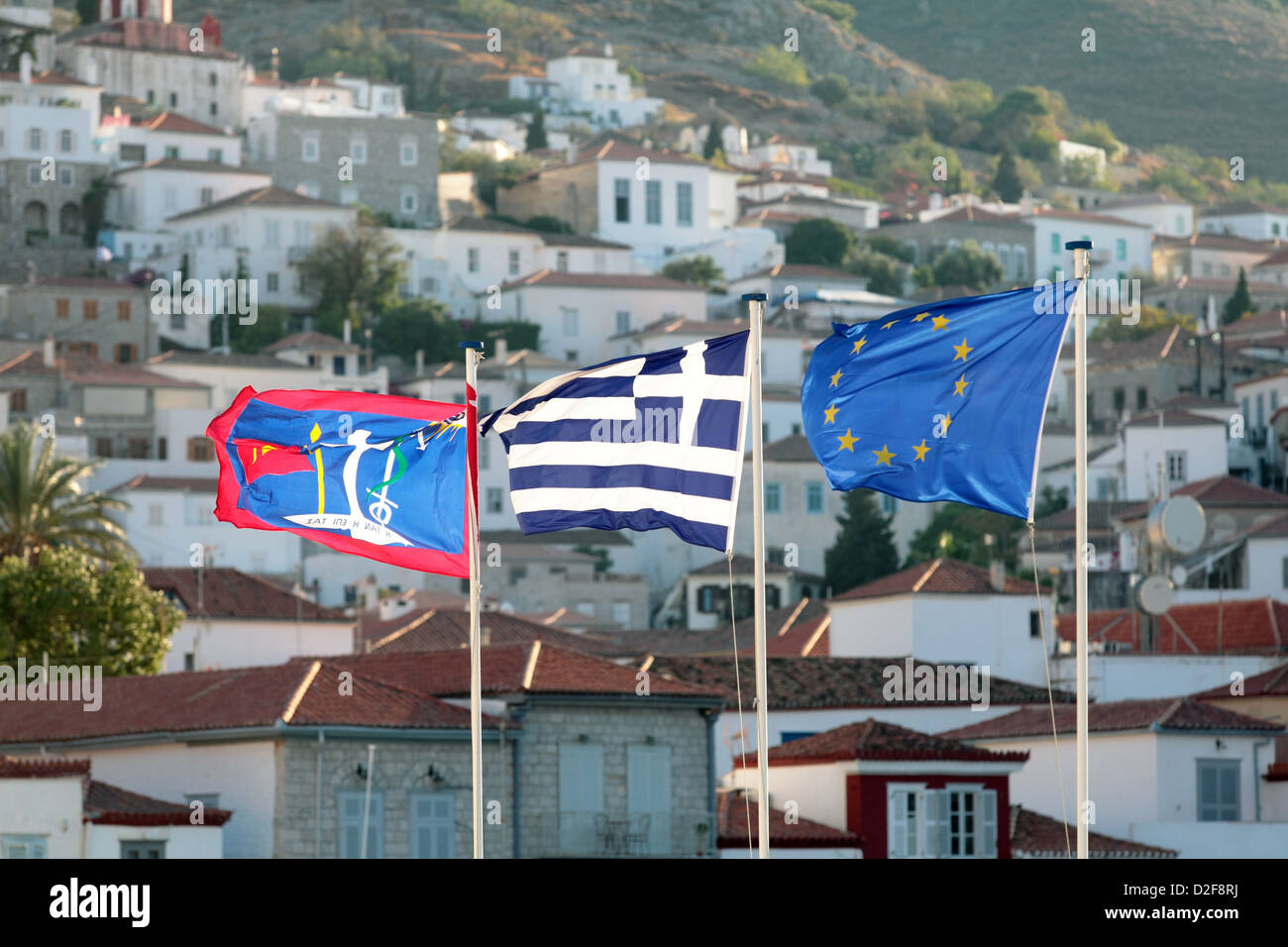 From left: the 1821 Greek Independence struggle flag; the Greek ...