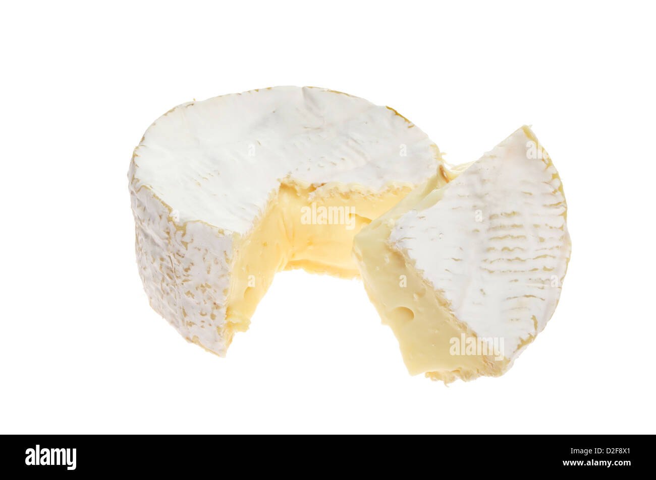 Creamy ripe camembert cheese with a section cut out Stock Photo - Alamy
