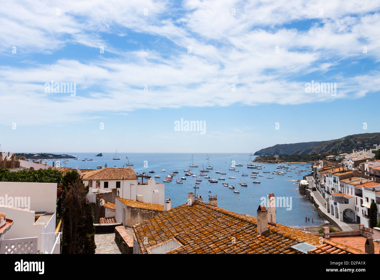 Aerial view from above of Cadaques bay, Costa Brava, Spain Stock Photo ...