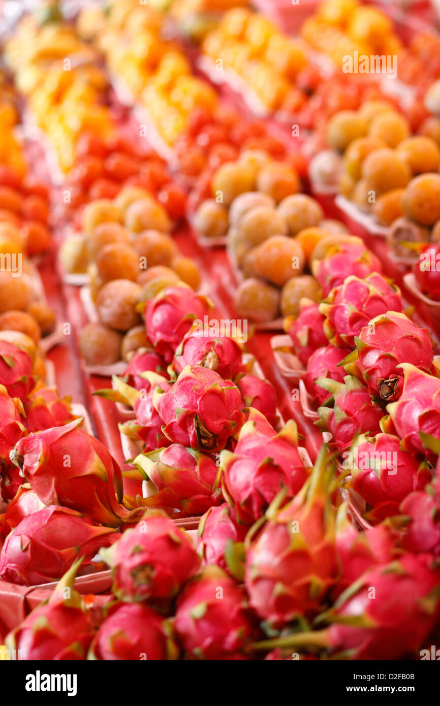 Hong Kong, China, fruit and Gemuesestand in Sham Shui Po Stock Photo ...