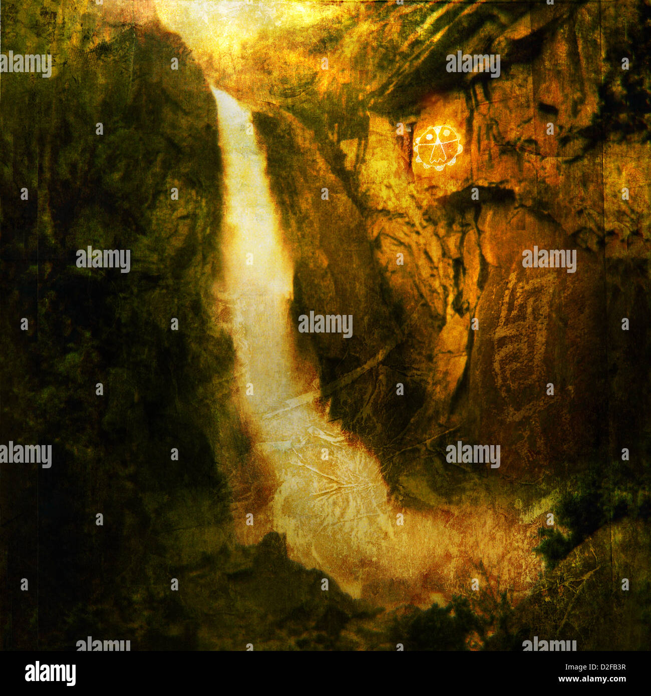 Photo illustration of a wild waterfall flowing over canyon walls ...