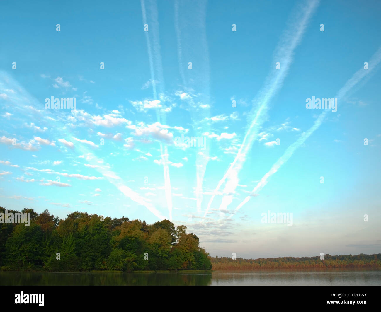 plane trails of a nature area Stock Photo - Alamy