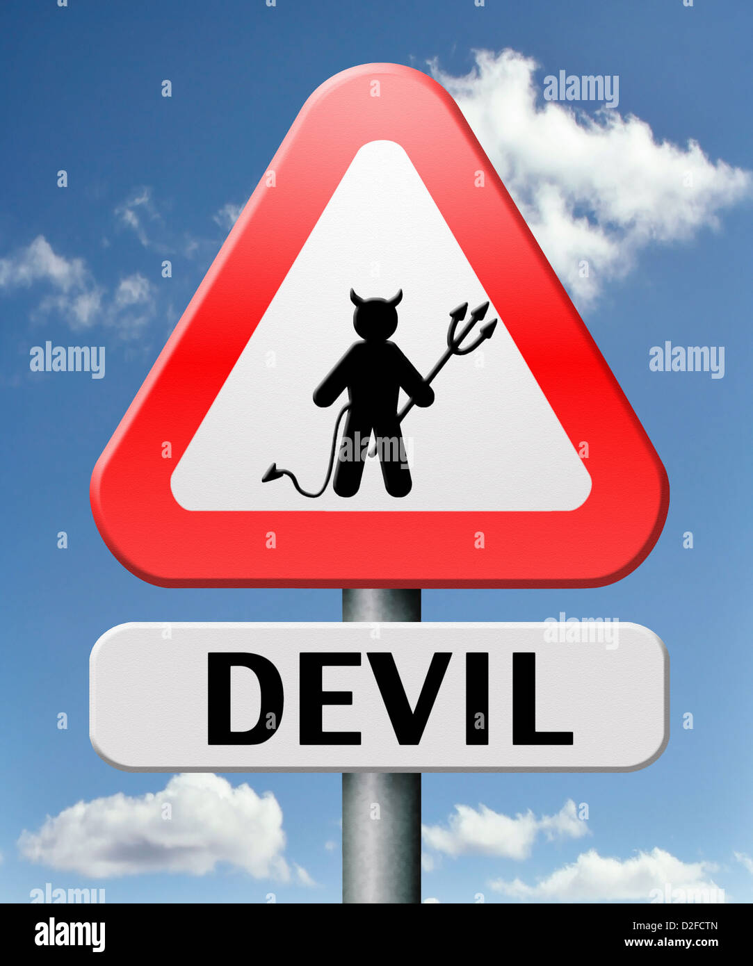 devil evil Satan burn in hell road sign with text Stock Photo - Alamy
