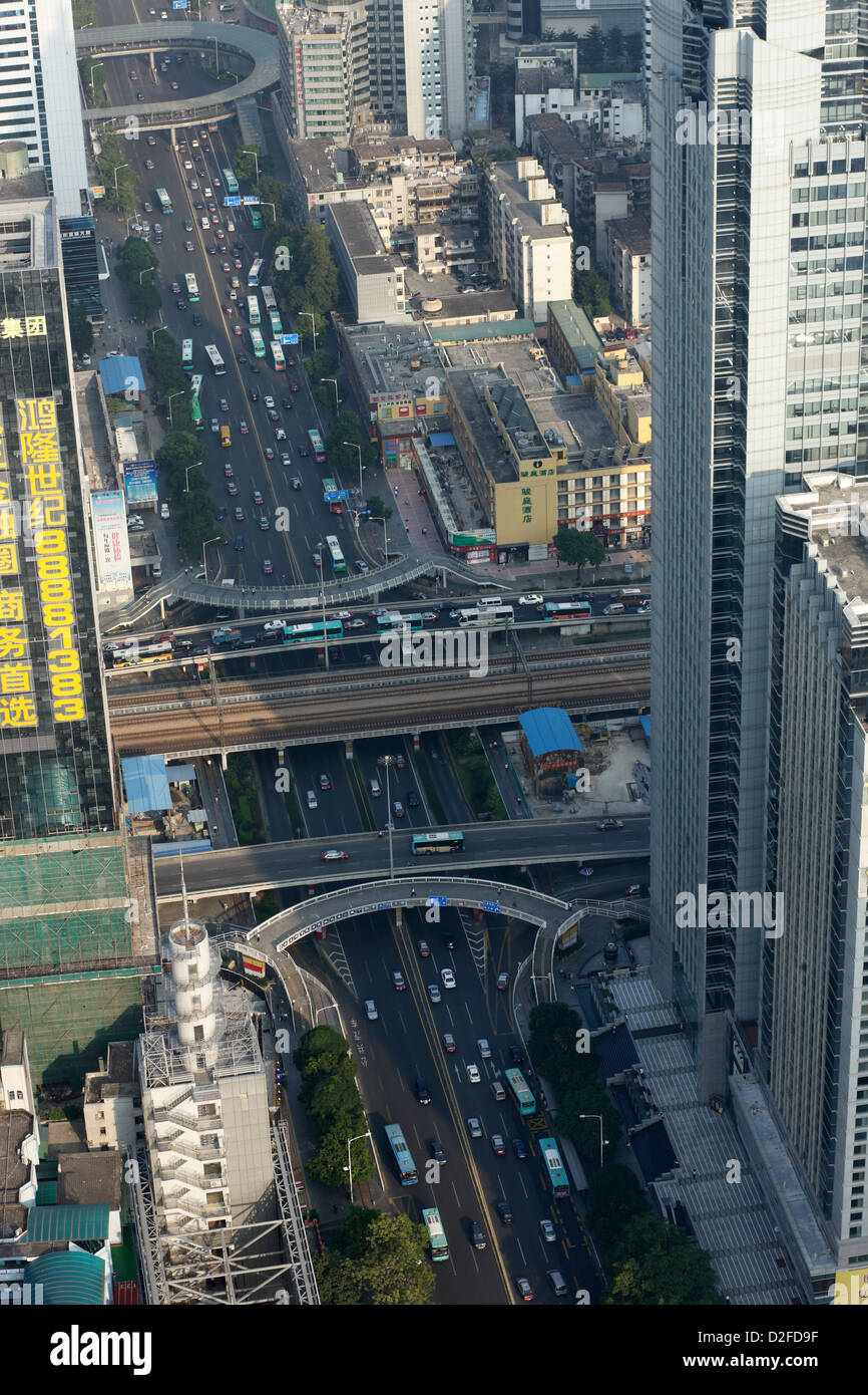 Shenzhen, China, multilane road junction in the center of Shenzhen ...