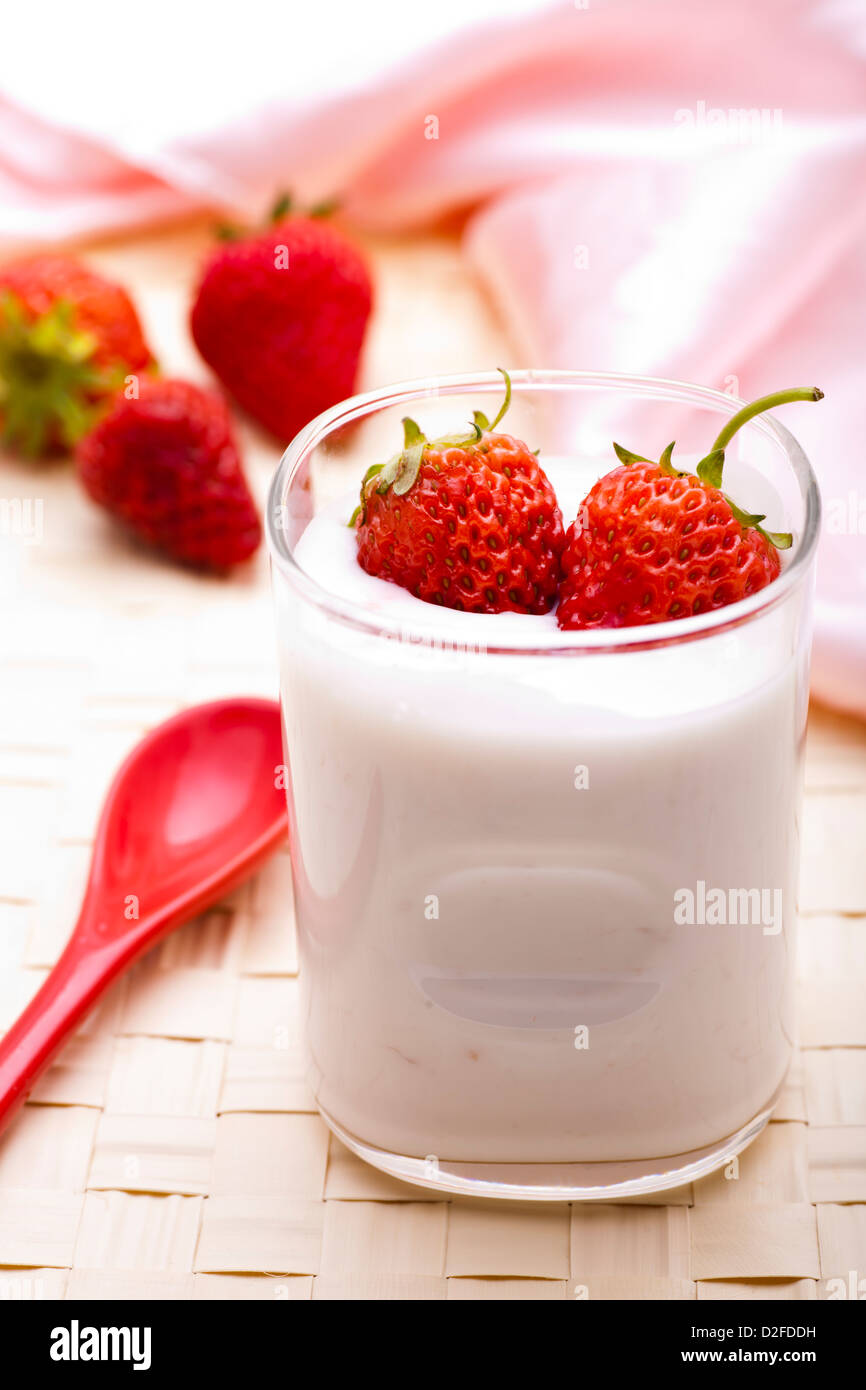 A glass of yoghurt with fresh strawberry Stock Photo - Alamy