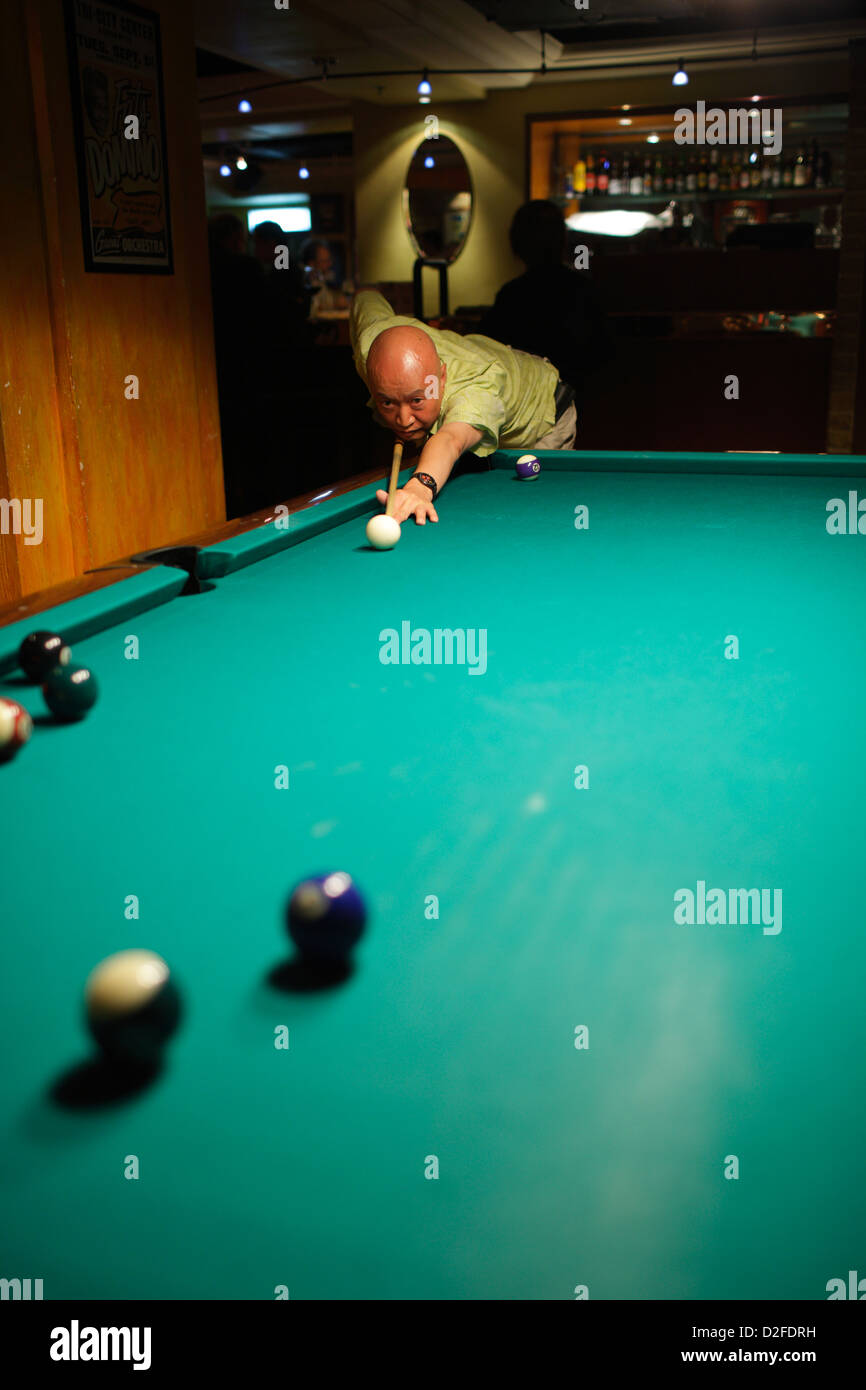 Hong Kong, China, a Chinese play pool at a club in Hong Kong Stock ...