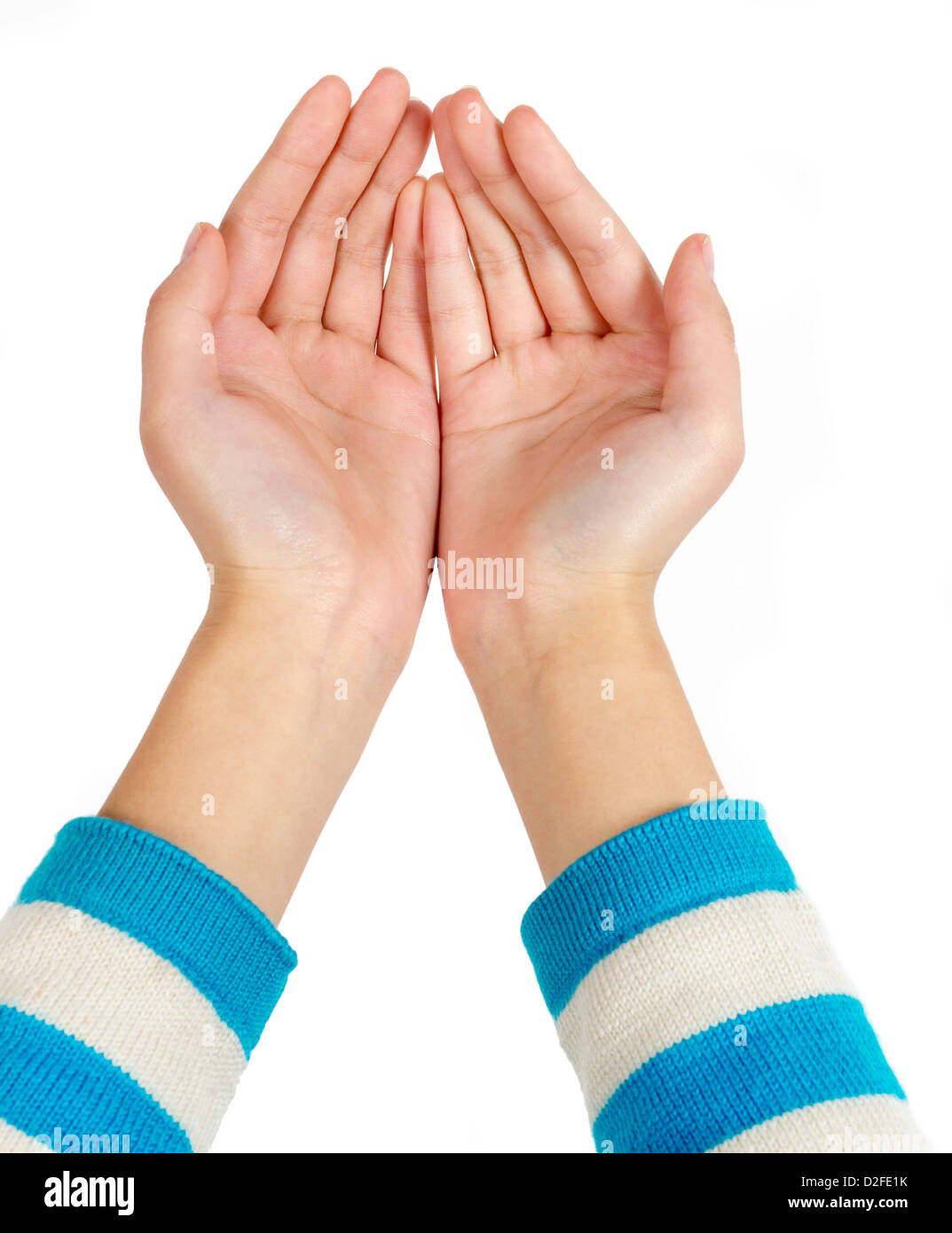 Woman showing hand palms hi-res stock photography and images - Alamy