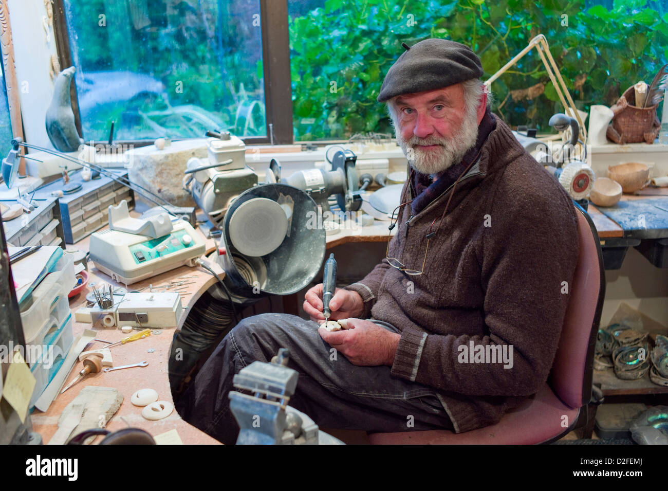 Pictured in his Nelson workshop. Brian Flintoff is a master bone carver ...