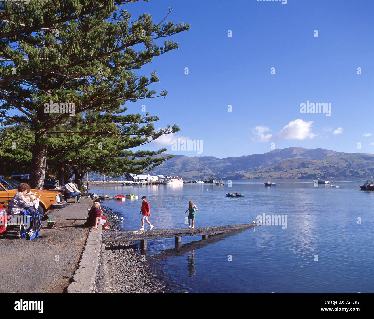Waterfront at Akaroa, Banks Peninsula, Canterbury Region, New Zealand ...