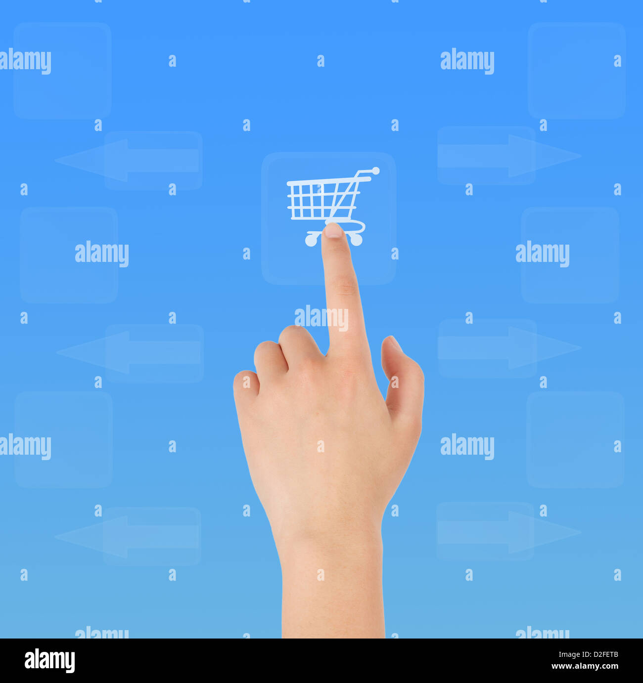 Woman's hand click on the shopping cart Stock Photo - Alamy