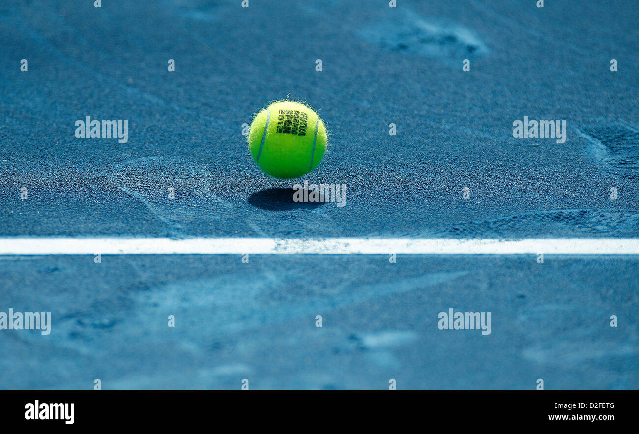 tennis ball on blue clay madrid open 2012 Stock Photo - Alamy