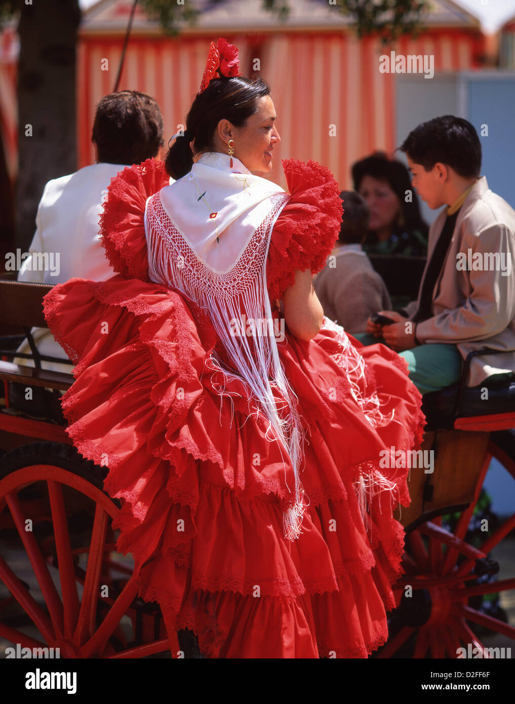 Woman wearing flamenco dress at Feria de abril de Sevilla (Seville ...