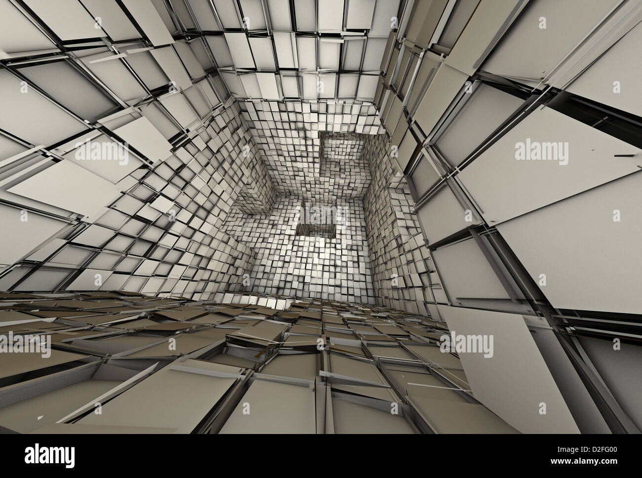 3d futuristic fragmented tiled mosaic labyrinth interior Stock Photo ...