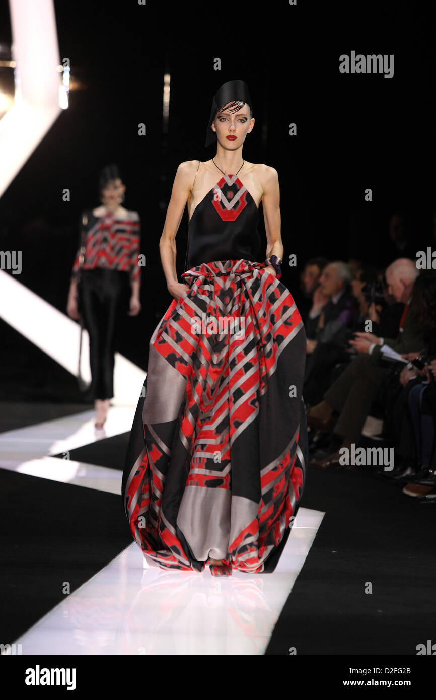 Model wear creations by Italian designer Giorgio Armani as part of the ...