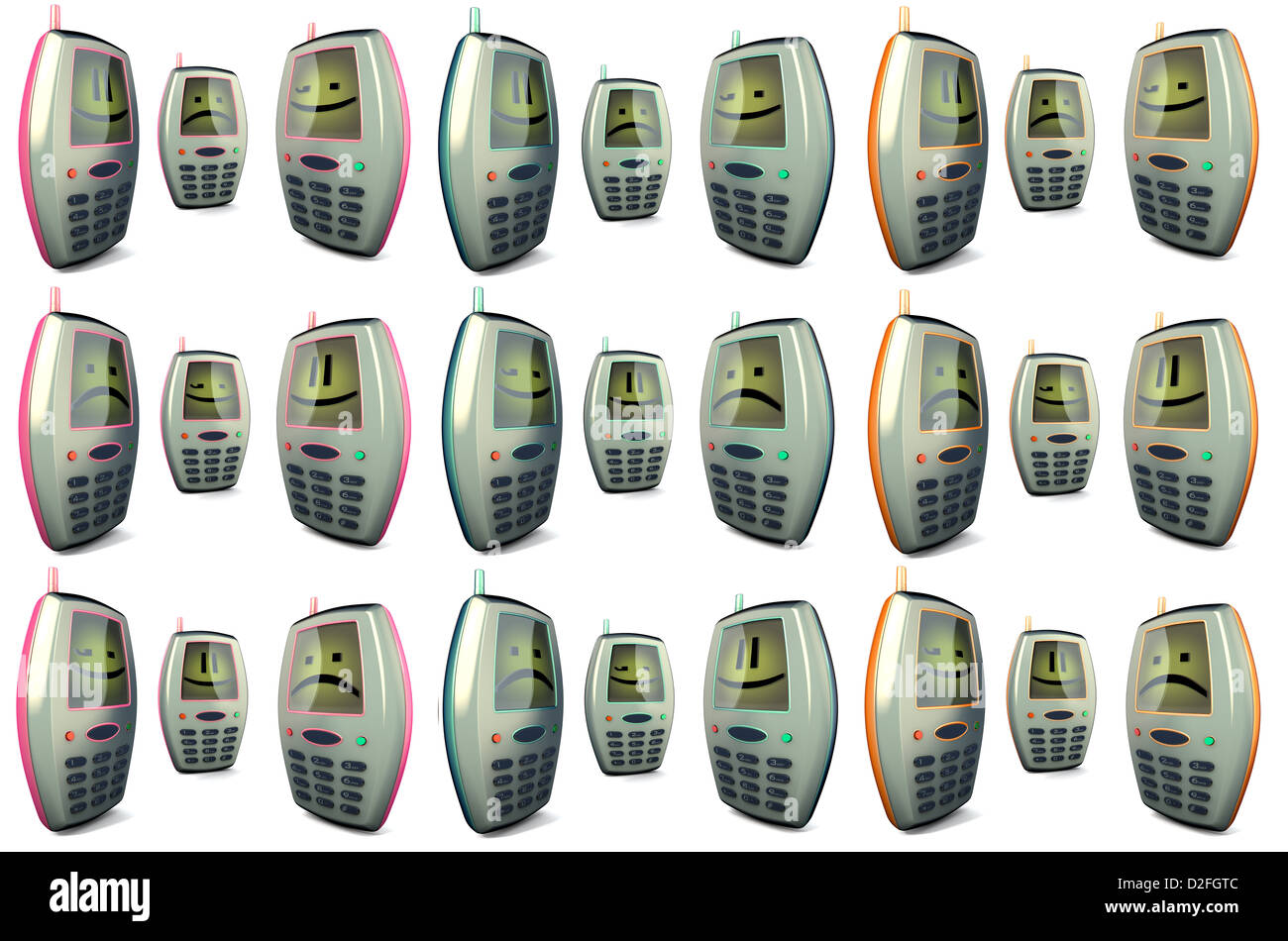 3 3d funny cell phone in 3 different colors and poses Stock Photo - Alamy