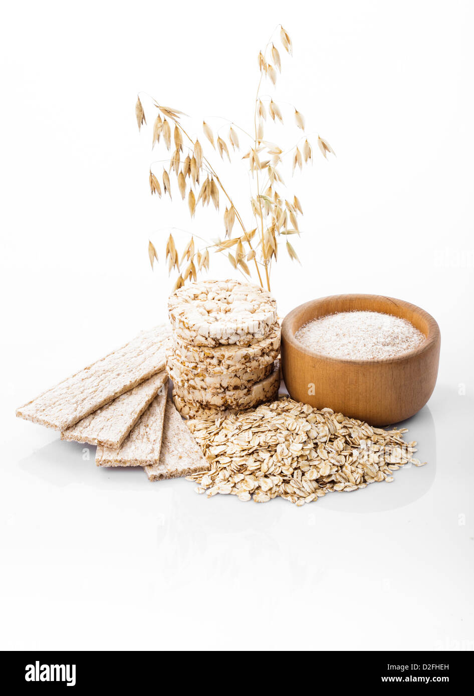 Various dietary oat products on white background Stock Photo - Alamy