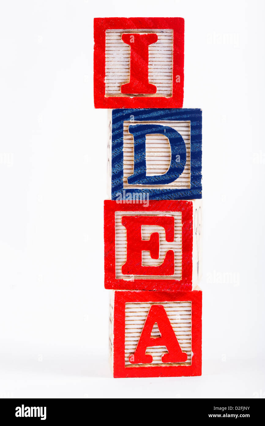 Word "idea" made from alphabet blocks on white Stock Photo - Alamy