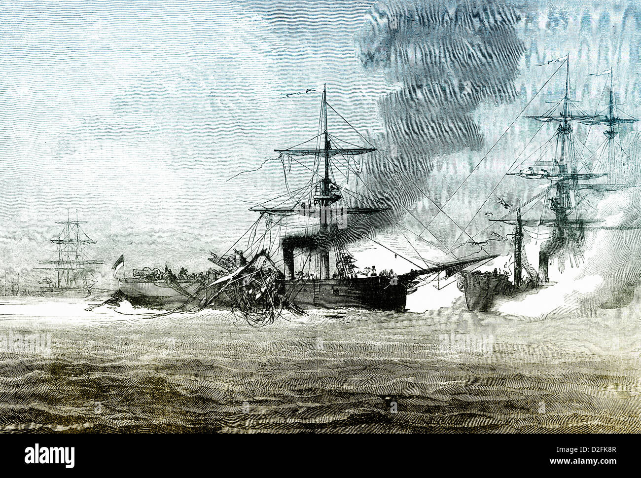 Naval Battle, steam gunboat Meteor, 23.10.1870 off Havana with the ...