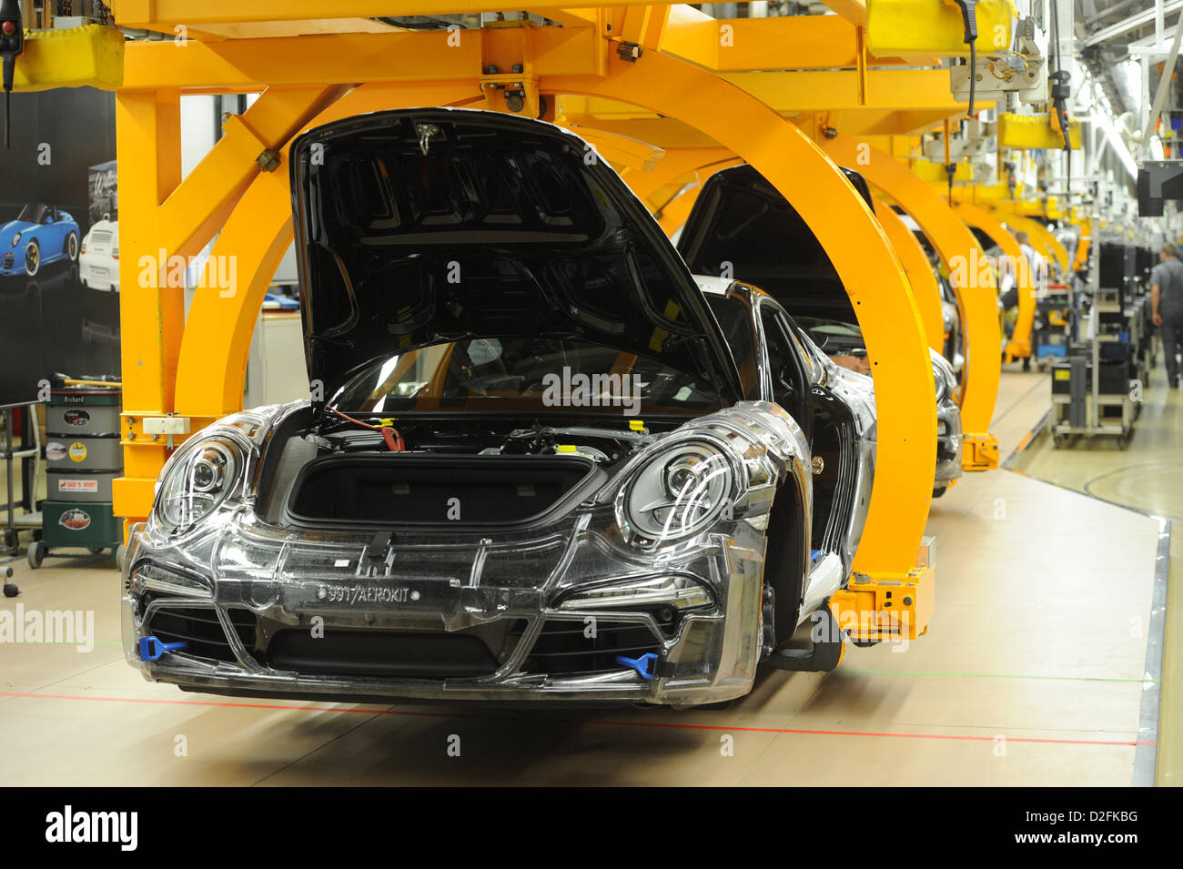 The main assembly line of the model Porsche 911, photographed in the ...