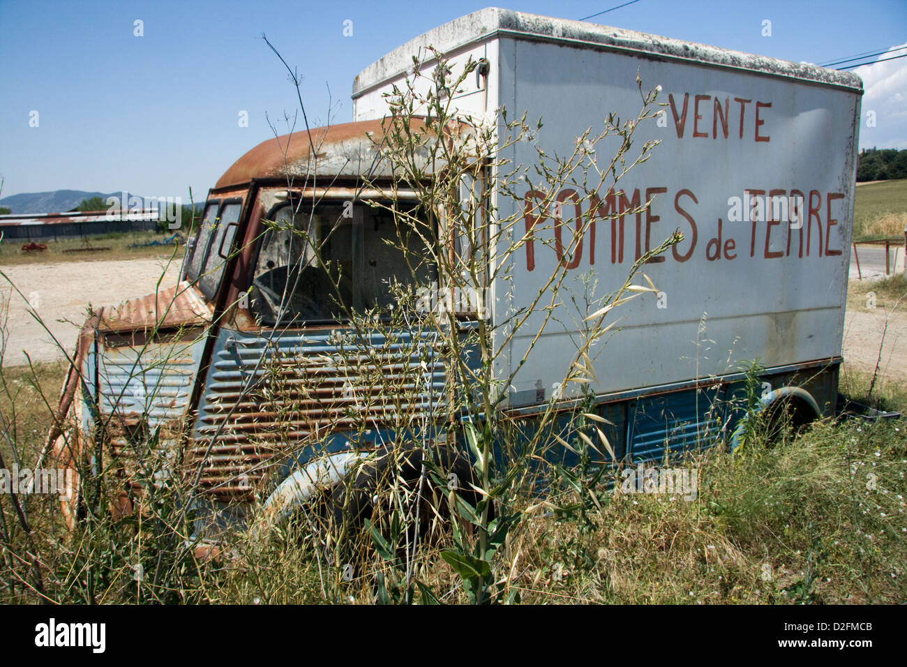 Abandoned Citroen van advertising potatoes, Haute Provence, France ...