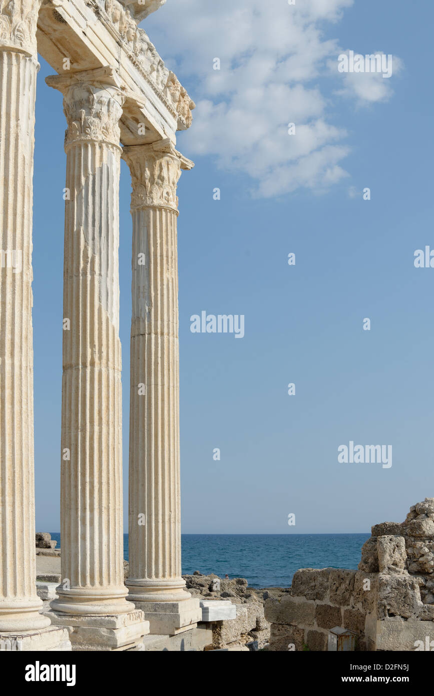 Side. Antalya. Turkey. View of the re-erected columns and entablature ...