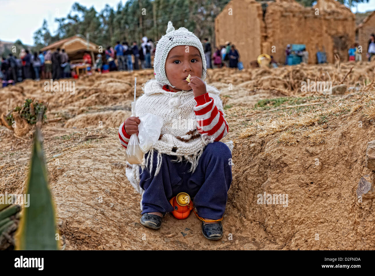 little poor indigenous child in Totora, Bolivia, South America Stock ...