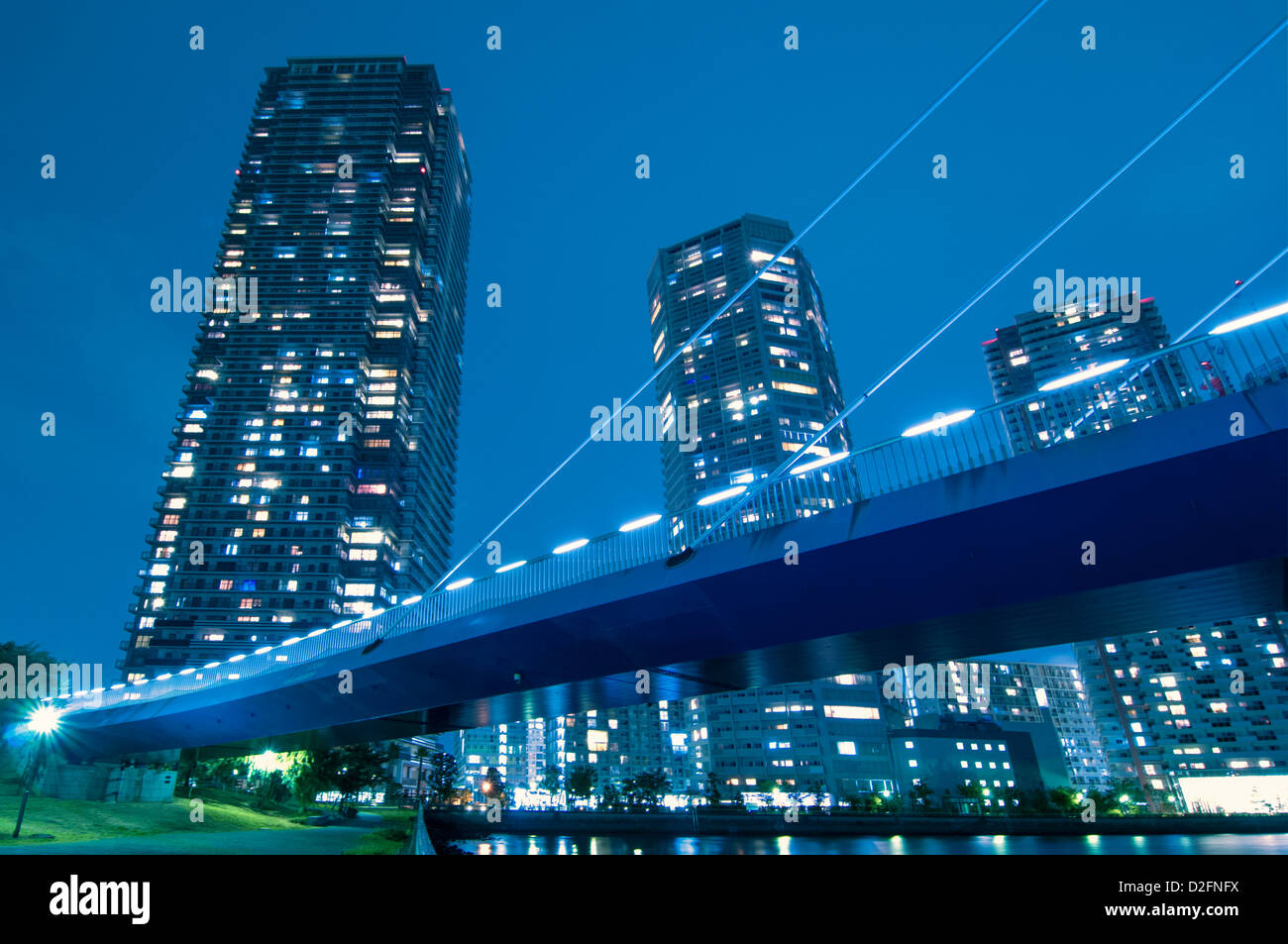 huge residential skyscrapers with illuminated windows beyond ...