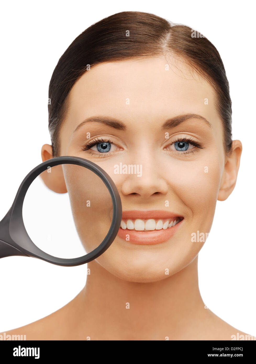 woman with magnifying glass Stock Photo - Alamy