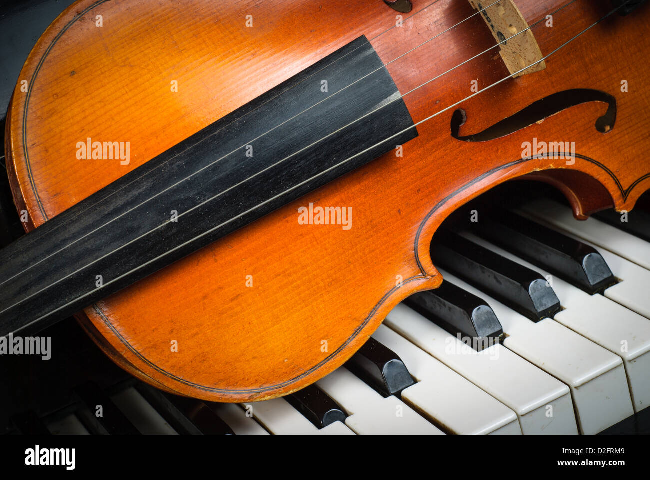 Violin and piano keyboard closeup part fot music background Stock Photo ...