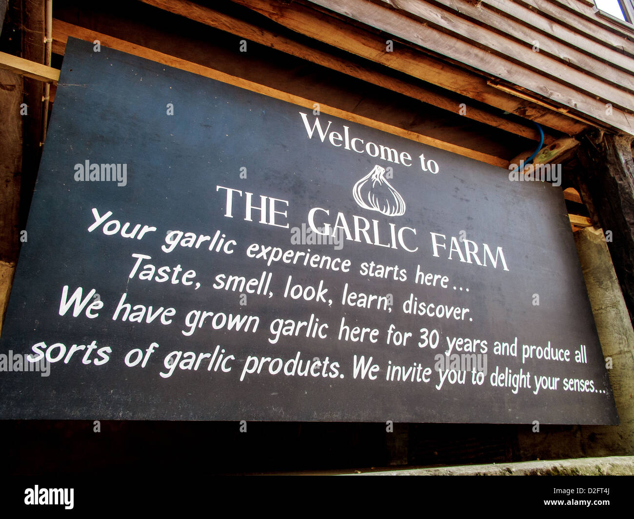 The Garlic farm on the isle of wight. One of the signs on the farm ...