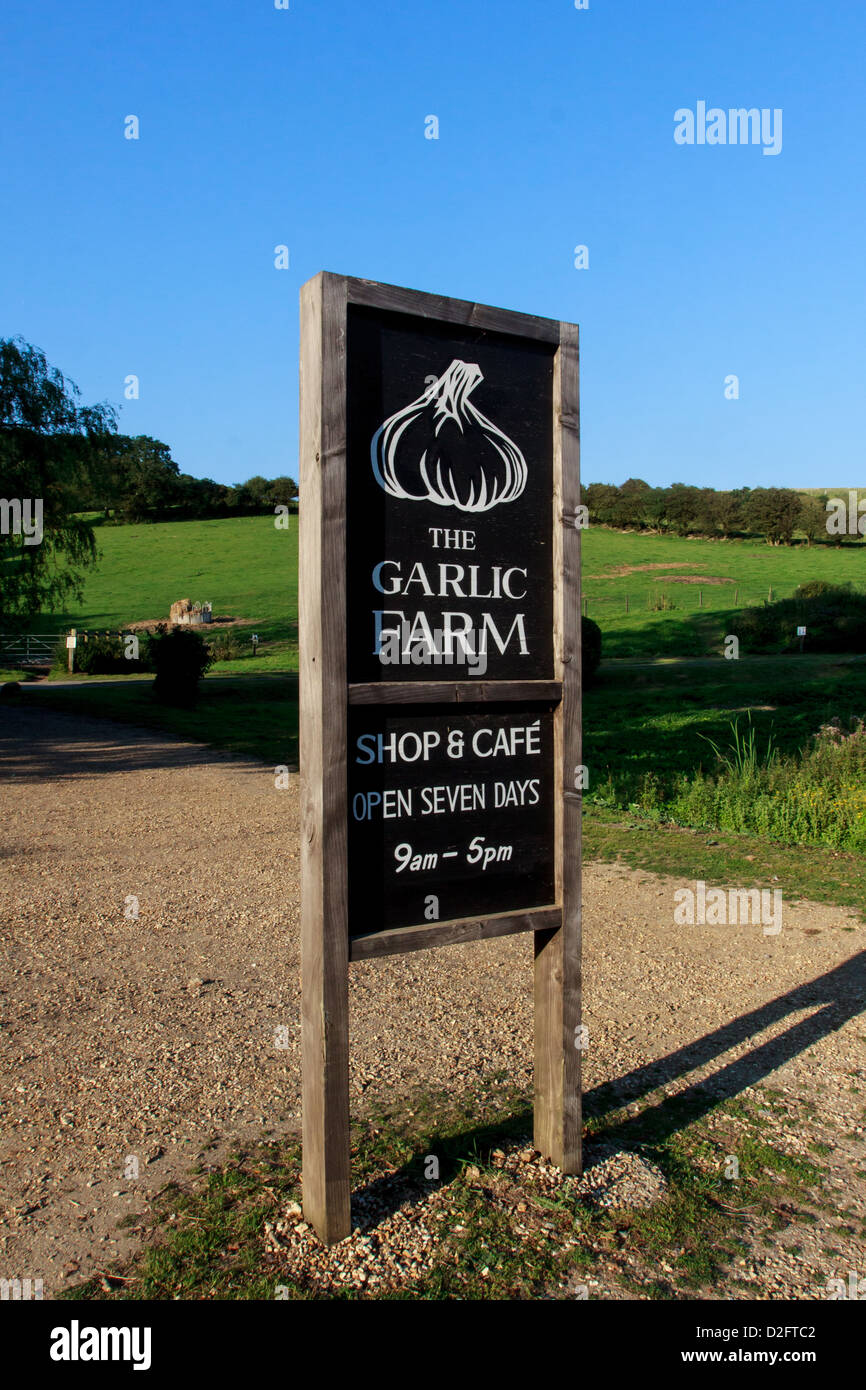 The Garlic farm visitor centre sign Stock Photo - Alamy