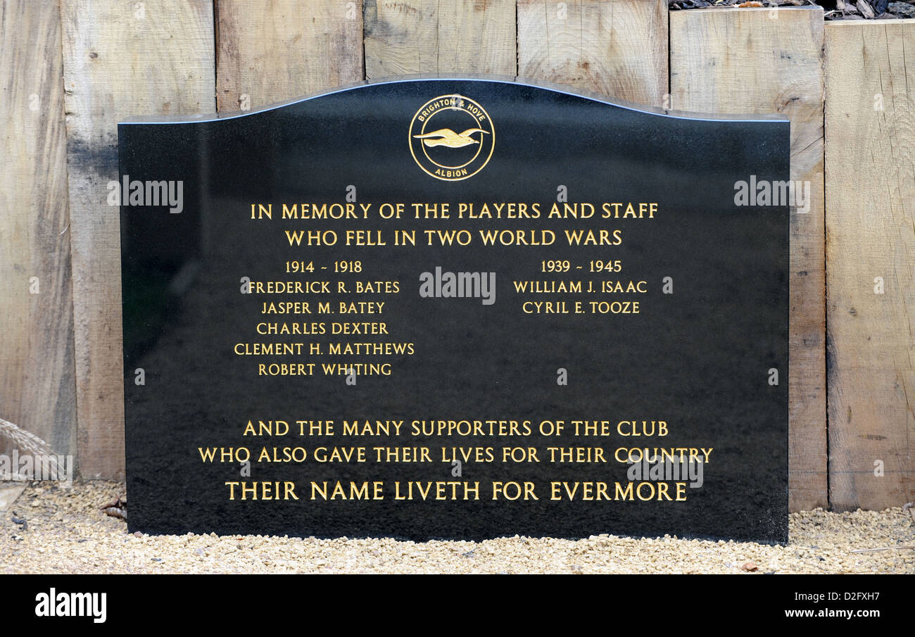 War Memorial outside The Amex stadium for players and staff of Brighton ...