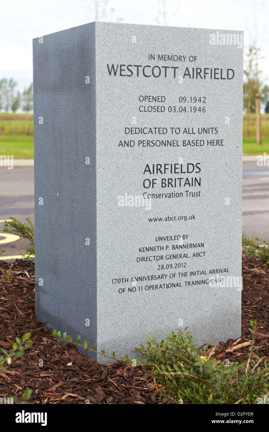 General view of a memorial stone at Westcott Airfield installed by the ...