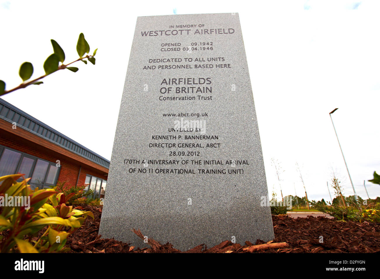 General view of a memorial stone at Westcott Airfield installed by the ...