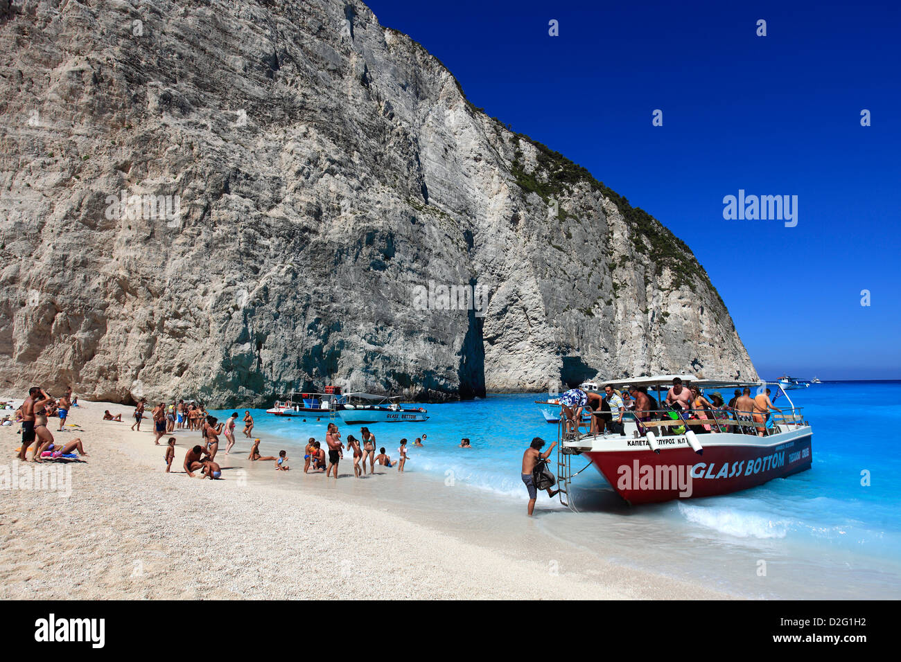 View of Navagio Beach also known as Shipwreck Cove or Smugglers bay ...