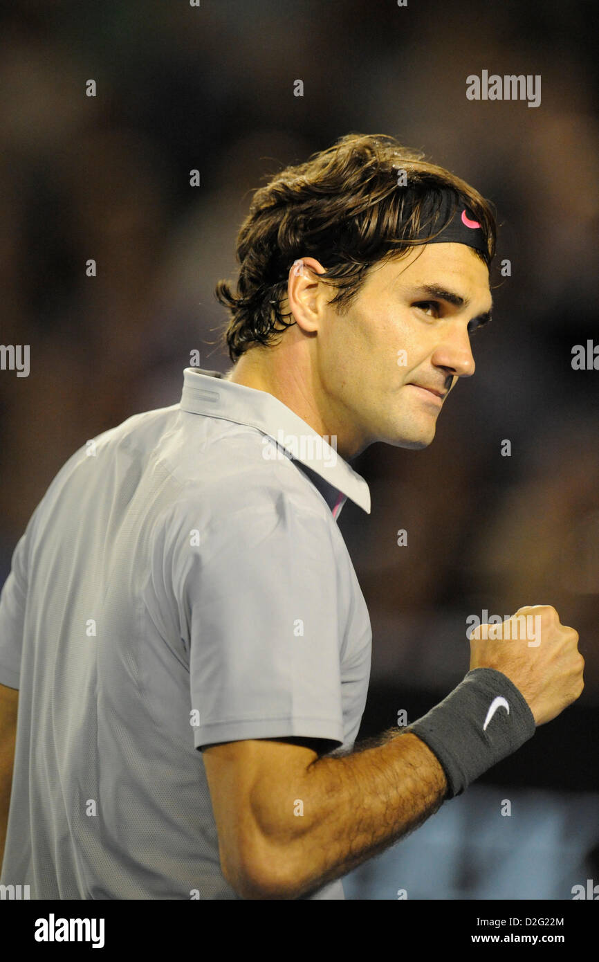 23.01.2013 Melbourne, Australia. Roger Federer of Switzerland gestures ...