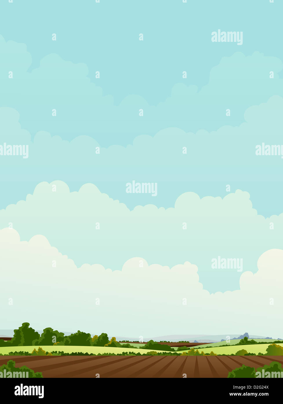 Illustration of a rural landscape with agriculture fields Stock Photo ...