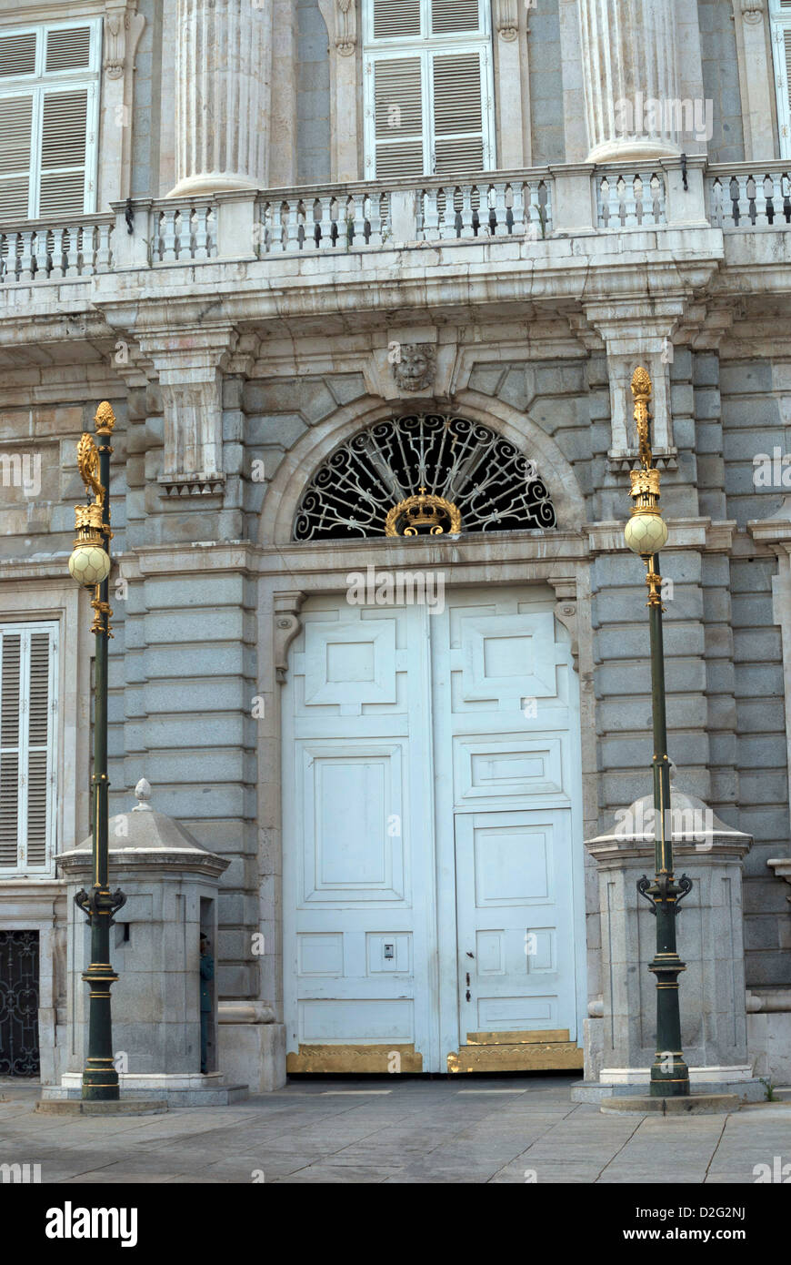 Front door of the Royal Palace or Palacio Real in Madrid, Spain Stock ...